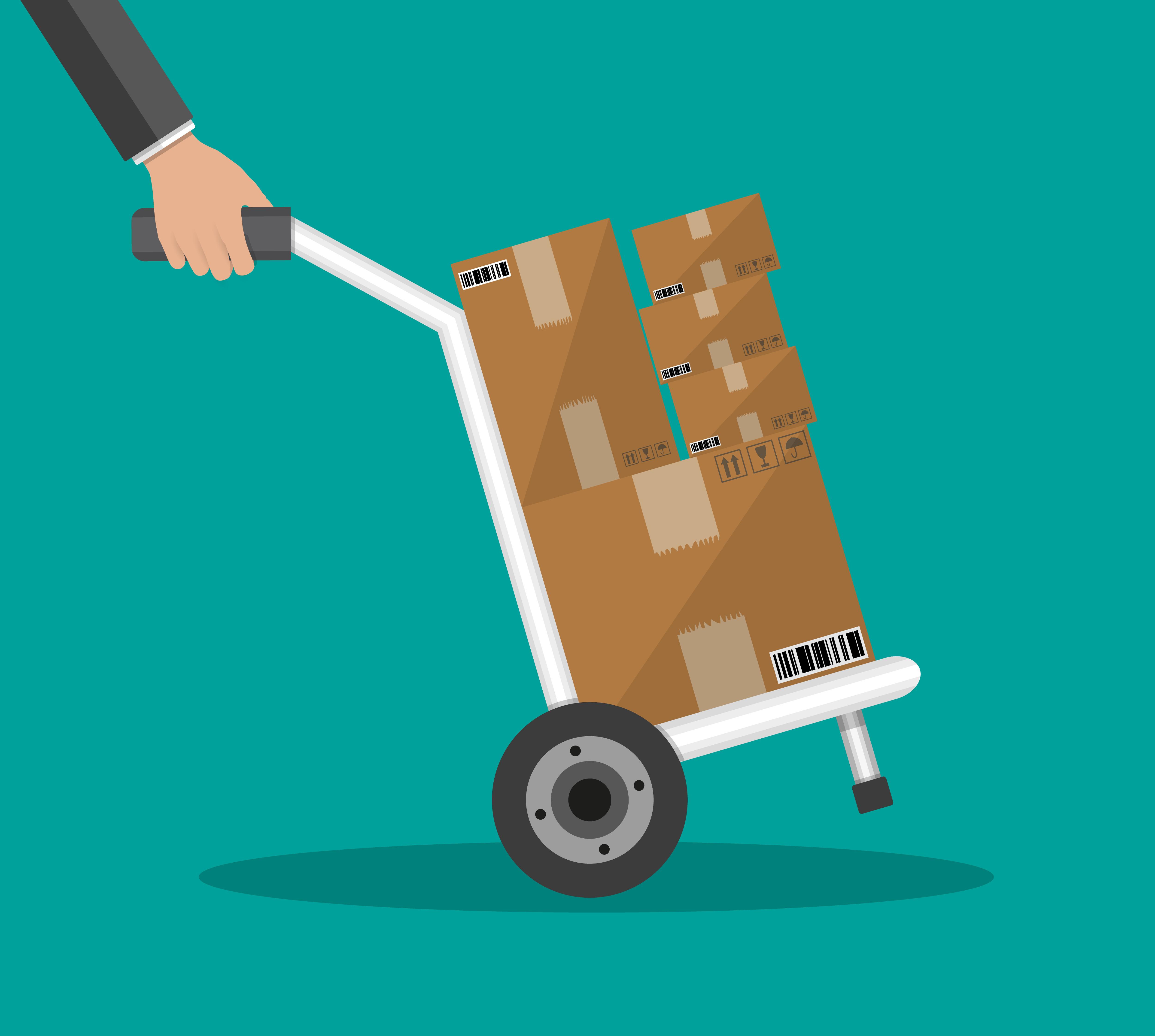 Metallic hand truck with boxes