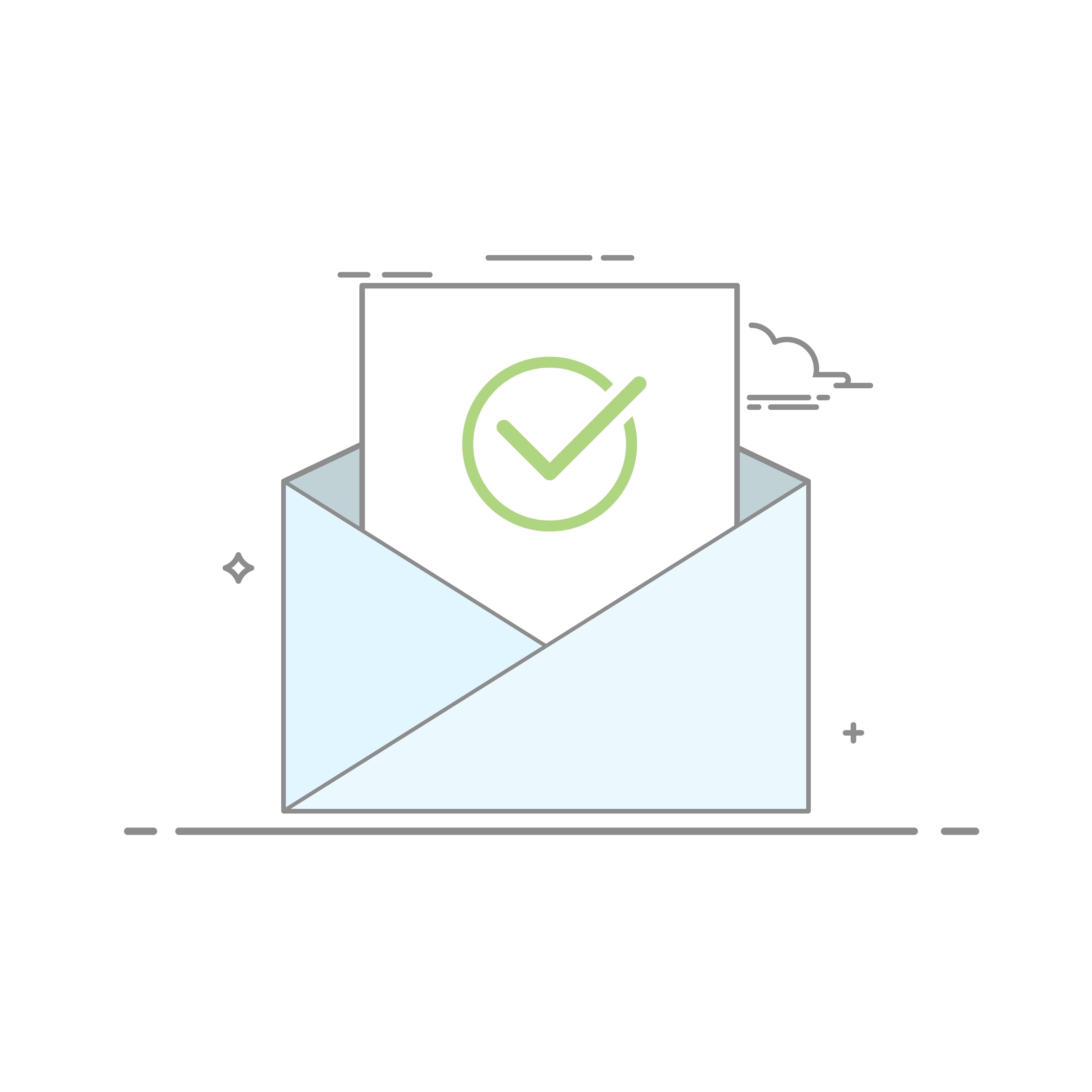 Concept icon open an email with a sheet of paper and the image tick ...